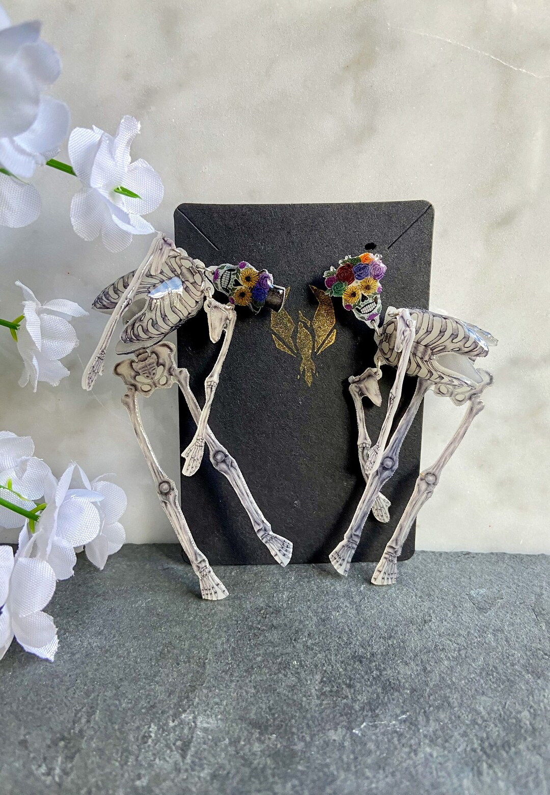 Day of the Dead Halloween Skeleton Drop Earrings, Made to Order 3D ...
