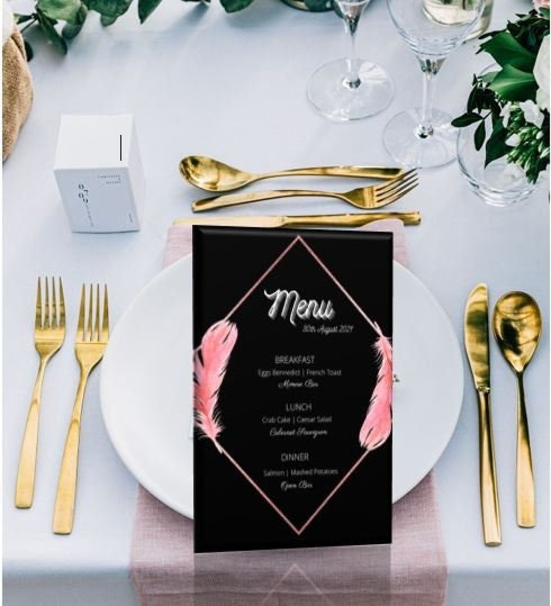 Black and Pink Menu Card, Instant Download Menu - Etsy