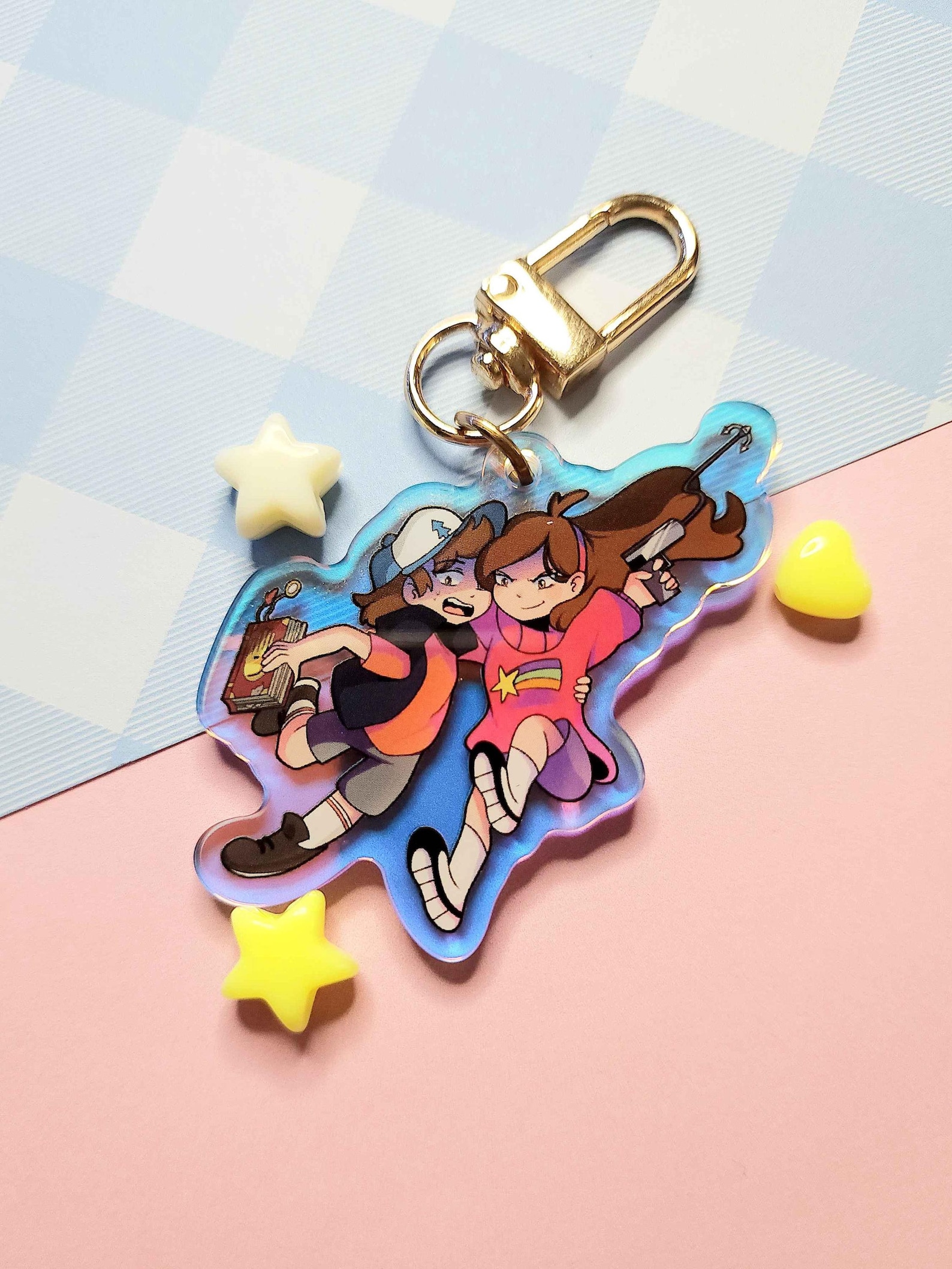 Gravity Falls Dipper & Mabel Keychain • 2" Double Sided Rainbow ...