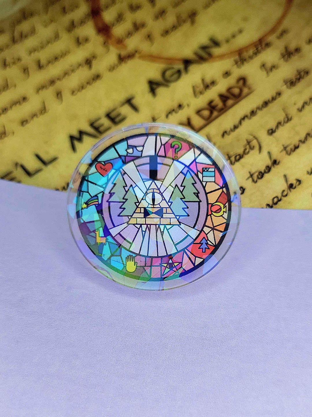 Badge of Bill Cipher • 2" Holographic Broken Glass Pin • Gravity Falls ...