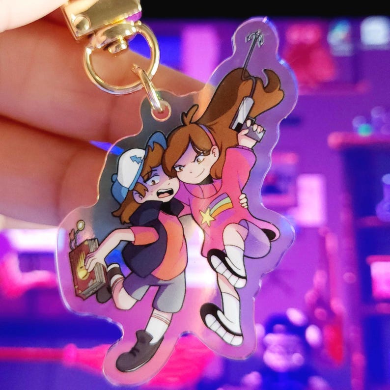 Gravity Falls Keychain • Dipper & Mabel, Double Sided Rainbow Acrylic ...