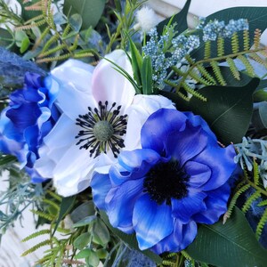 Blue and White Anemone Spring Wreath for Front Door Blue Summer Wreath ...