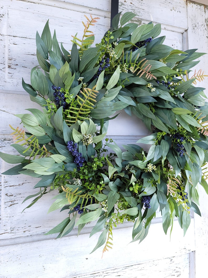 Wispy Spring Greenery and Blue Berry Wreath for Front Door - Etsy