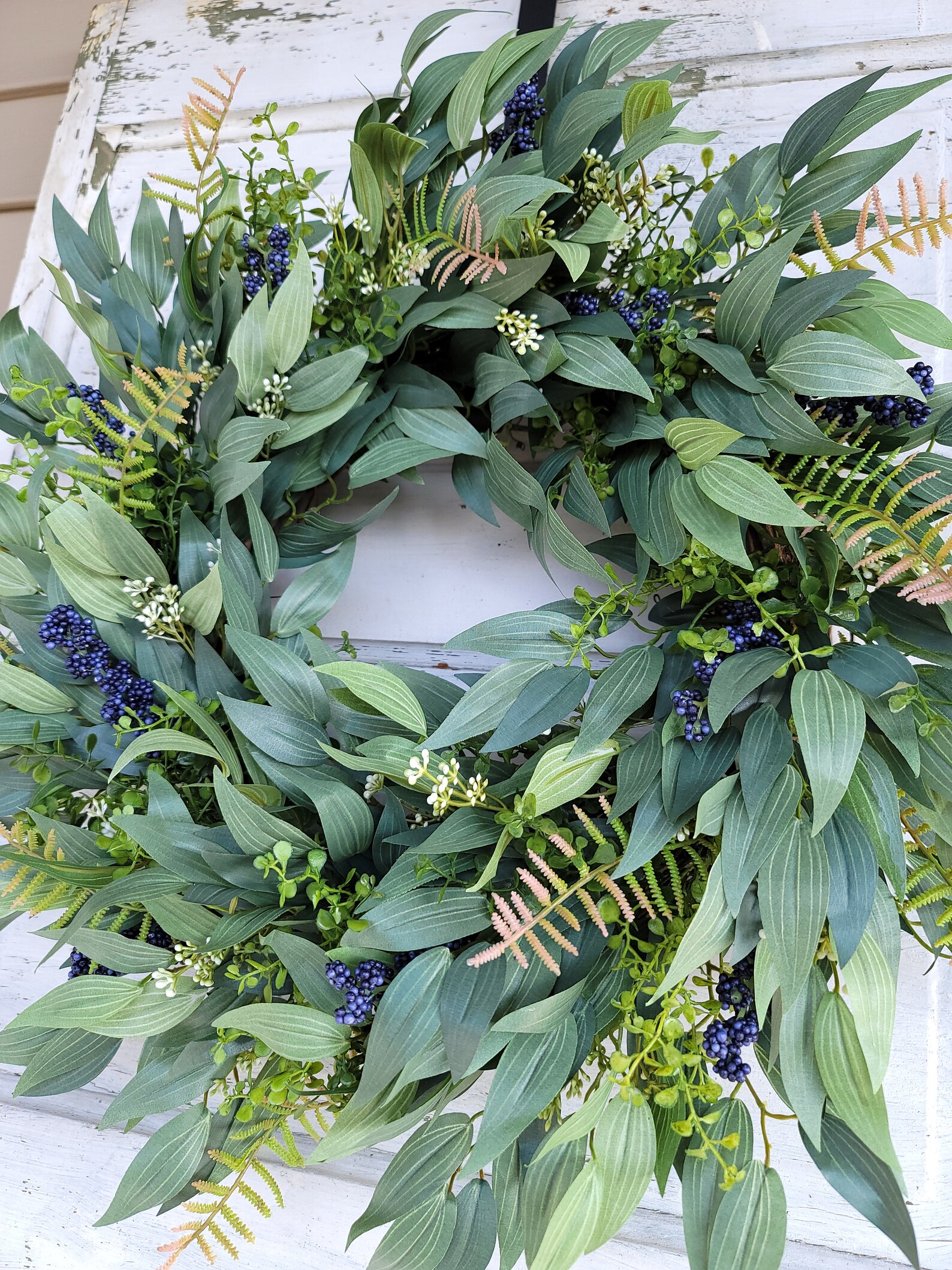 Wispy Spring Greenery and Blue Berry Wreath for Front Door - Etsy