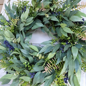 Wispy Spring Greenery and Blue Berry Wreath for Front Door - Etsy