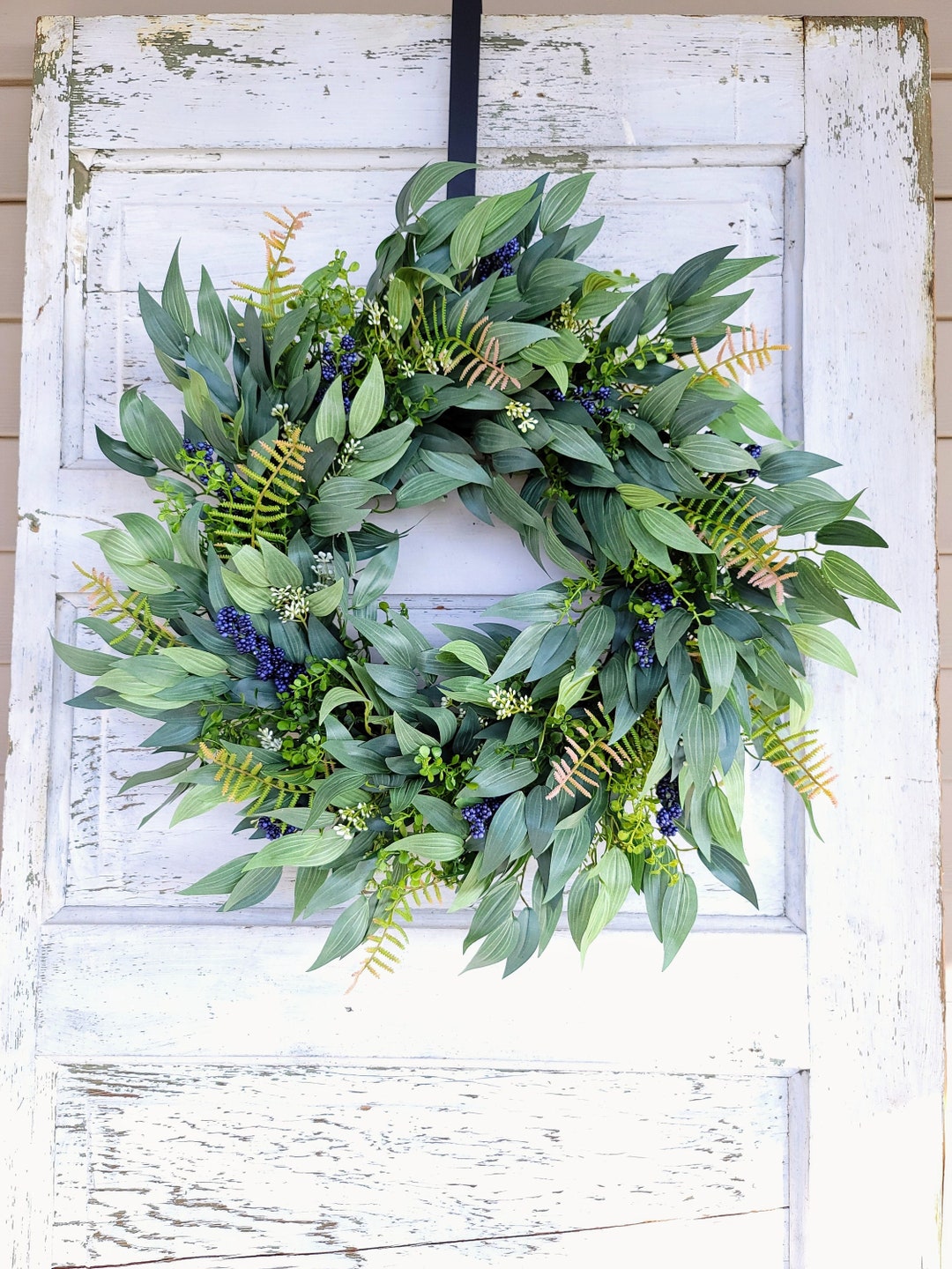 Wispy Spring Greenery and Blue Berry Wreath for Front Door - Etsy