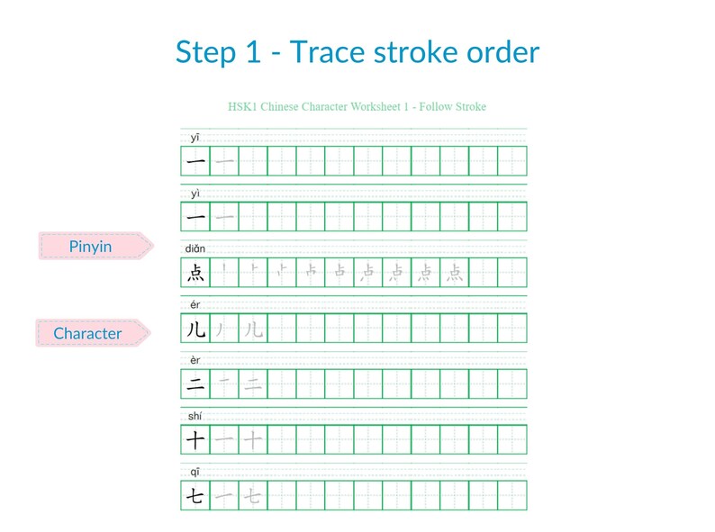 HSK1 Chinese Character Worksheet - Learn Writing Chinese Characters ...