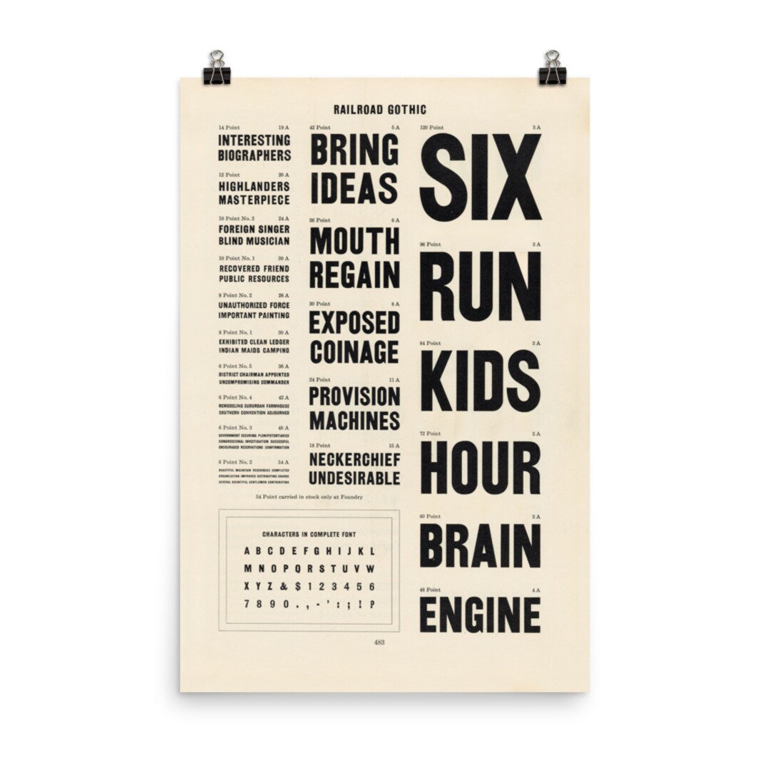 Vintage Type Specimen Poster, Railroad Gothic - Etsy