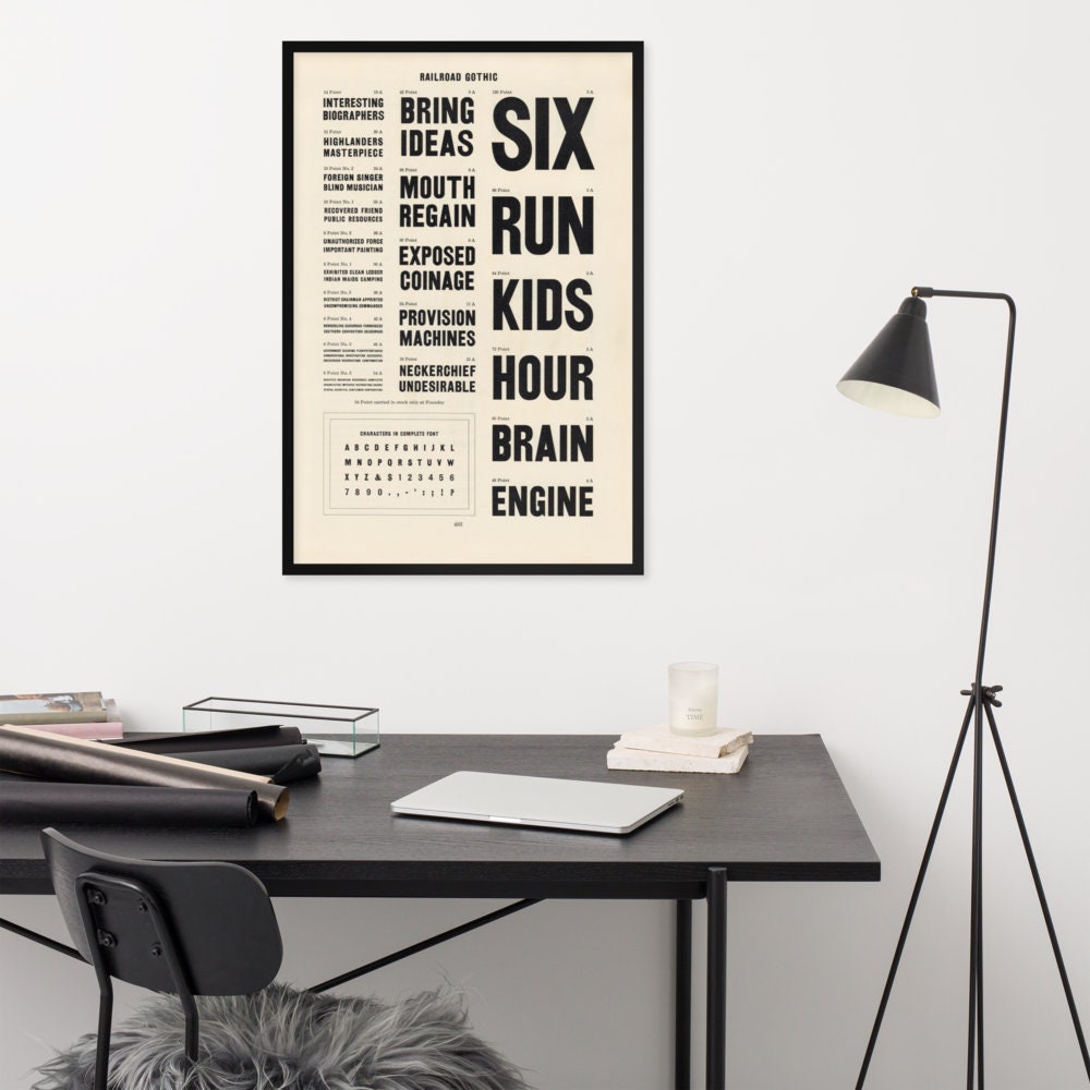 Framed Type Specimen Poster, Railroad Gothic ATF - Etsy