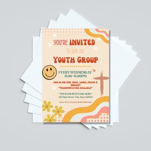 Retro Youth Group Invitation, Teen Class Flyer, Church Kids Club ...