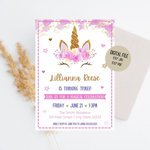 Unicorn Birthday Party Invitation Cute Colorful Unicorn - Etsy