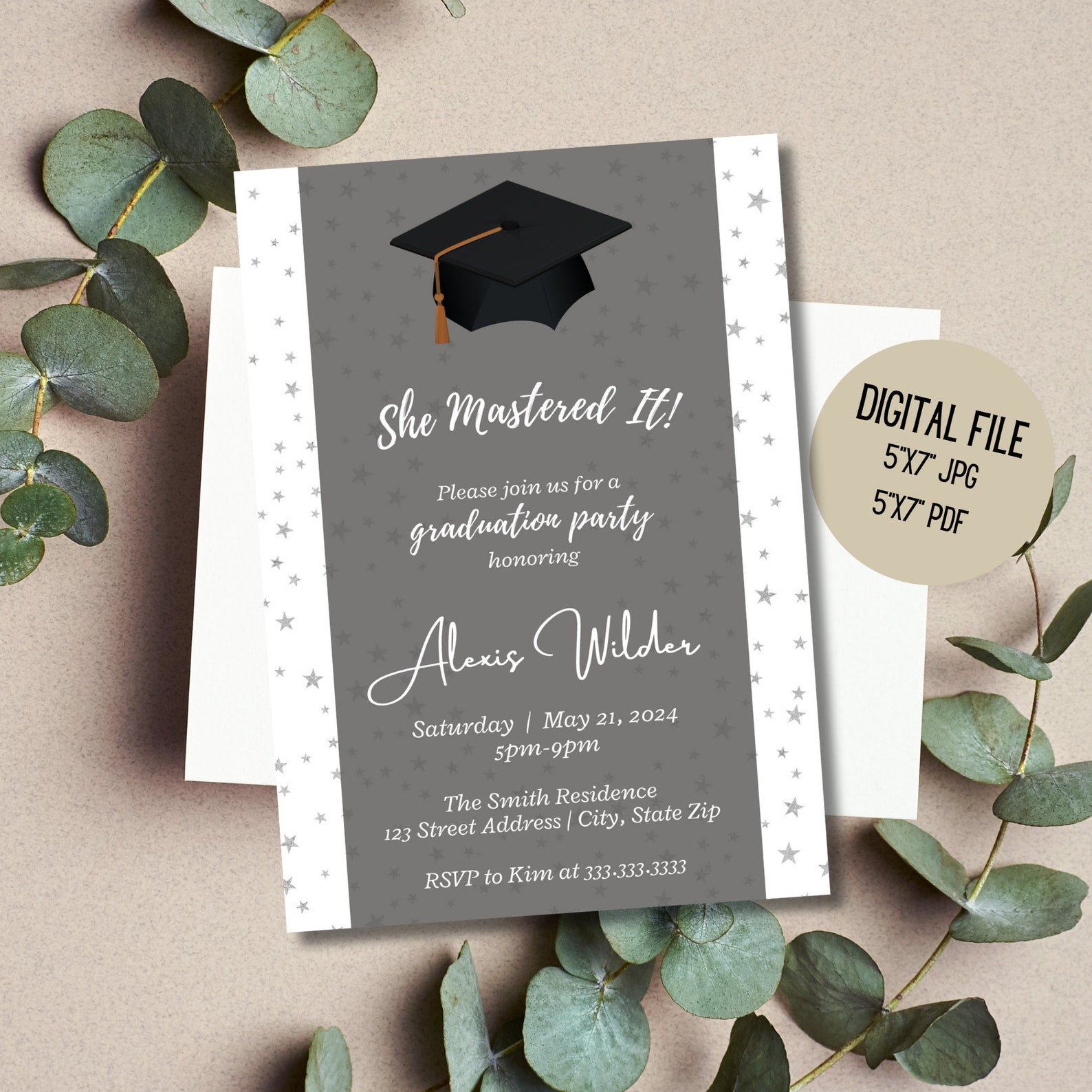 She Mastered It Graduation Party Invitation, Masters Degree, Elegant ...