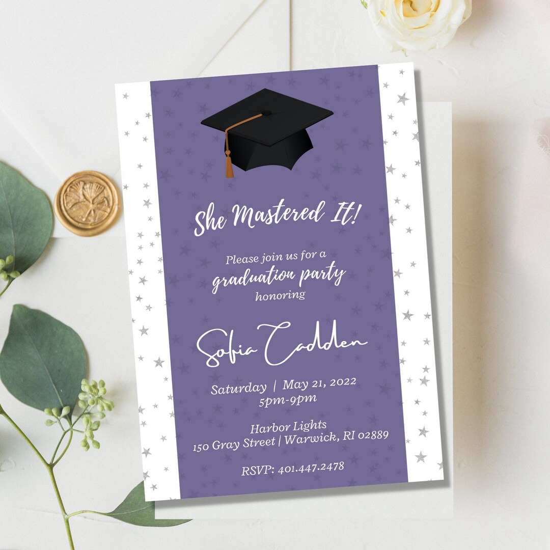She Mastered It Graduation Party Invitation Masters Degree - Etsy