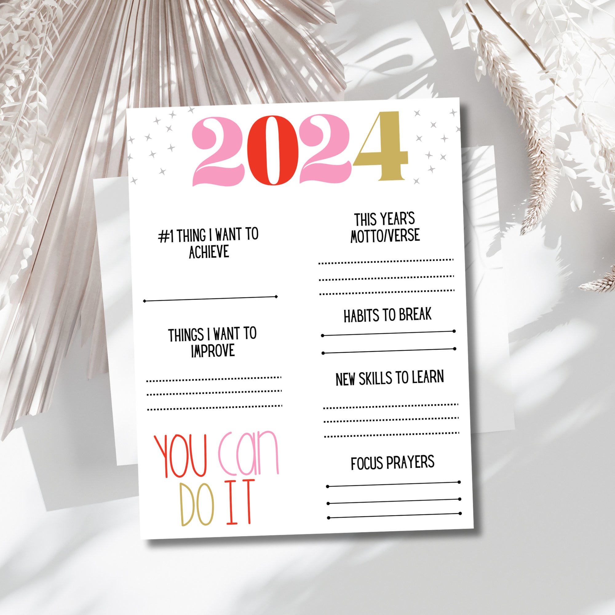 2024 Goal Setting Worksheet, New Year's Resolution List, Religious ...