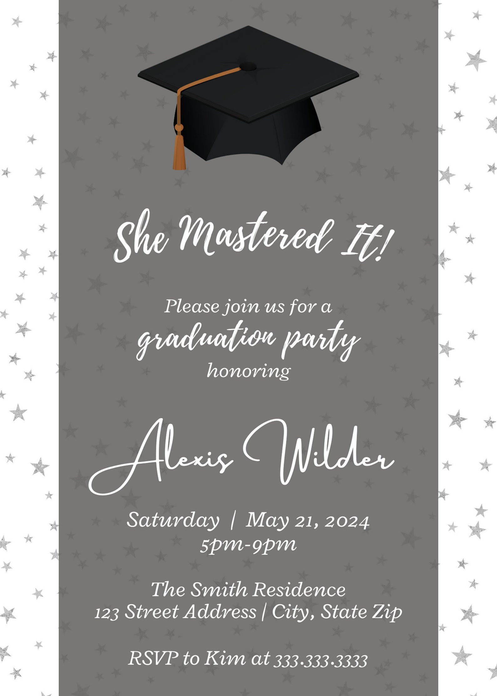 She Mastered It Graduation Party Invitation, Masters Degree, Elegant ...