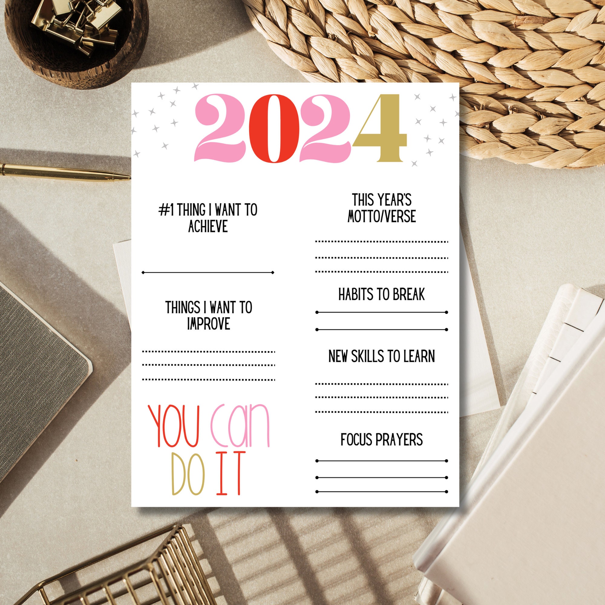 2024 Goal Setting Worksheet, New Year's Resolution List, Religious ...