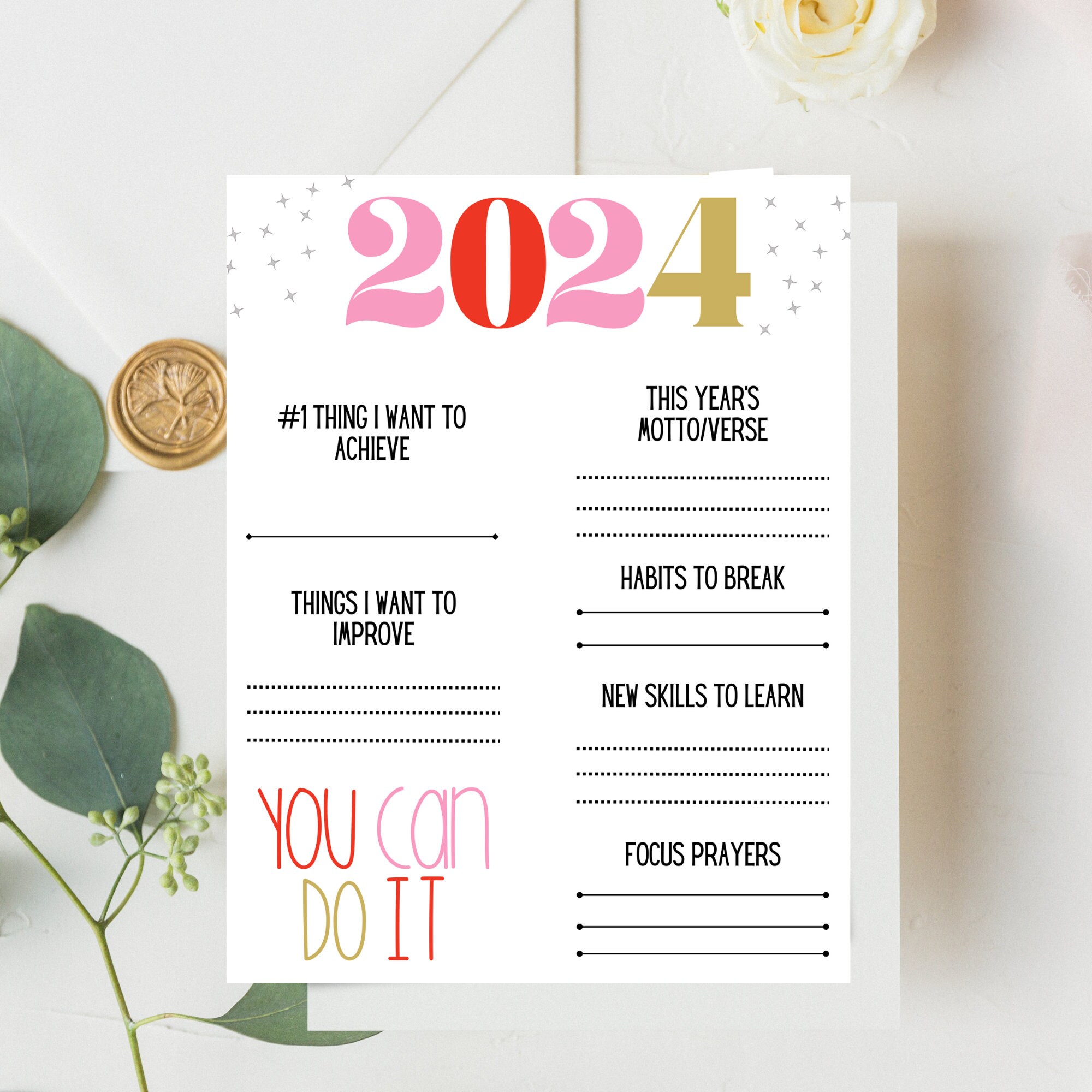 2024 Goal Setting Worksheet, New Year's Resolution List, Religious ...