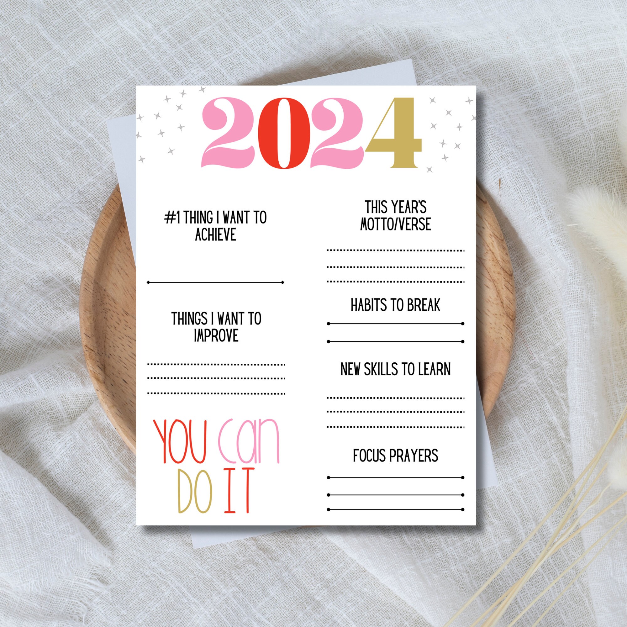 2024 Goal Setting Worksheet, New Year's Resolution List, Religious ...