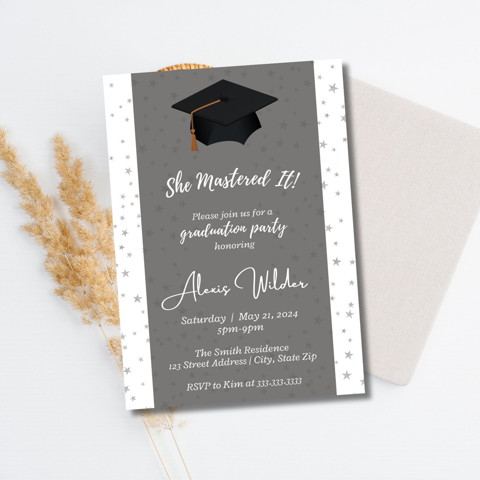 She Mastered It Graduation Party Invitation, Masters Degree, Elegant ...
