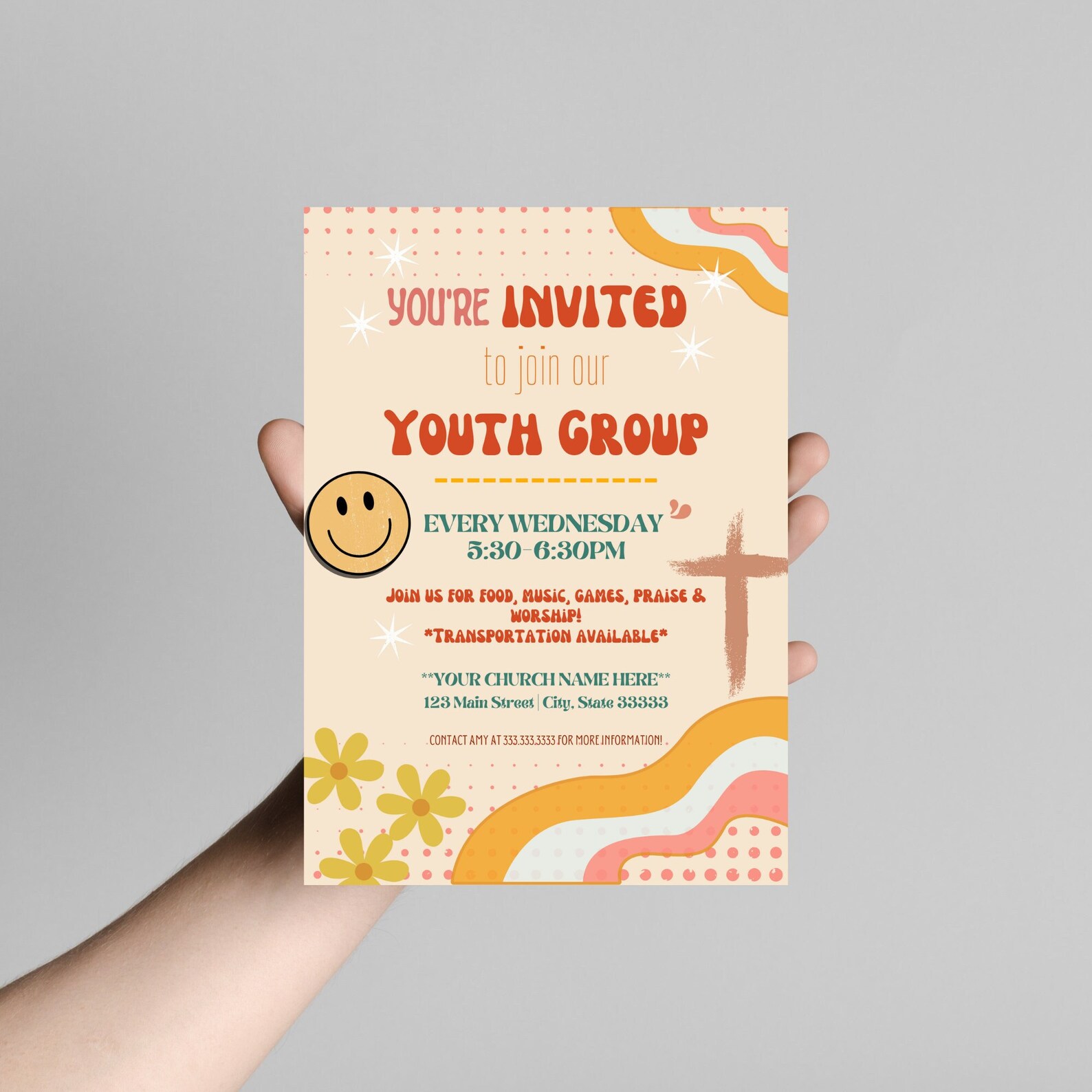 Retro Youth Group Invitation, Teen Class Flyer, Church Kids Club ...