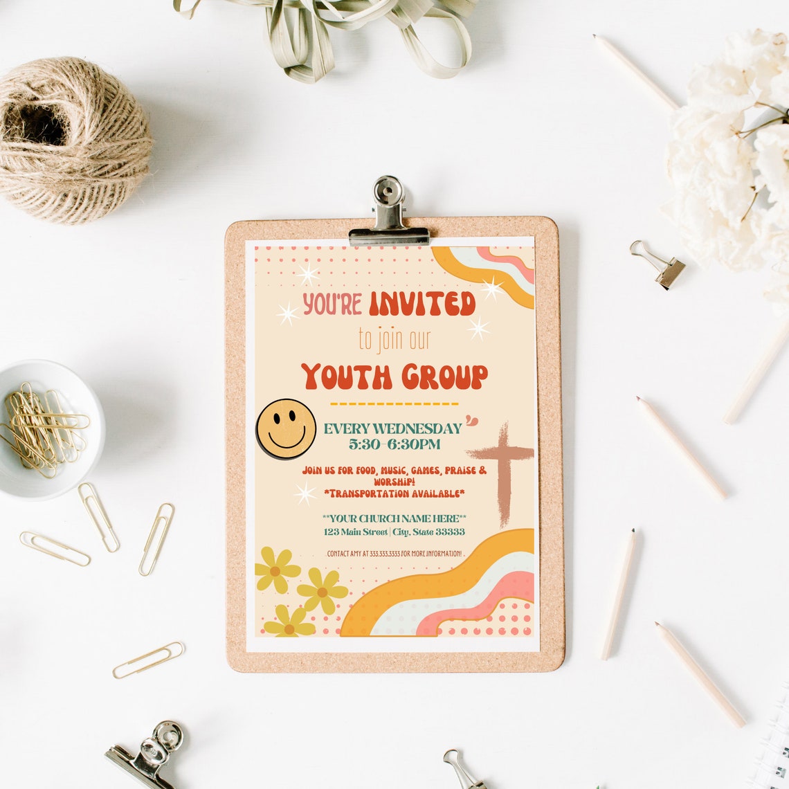 Retro Youth Group Invitation, Teen Class Flyer, Church Kids Club ...