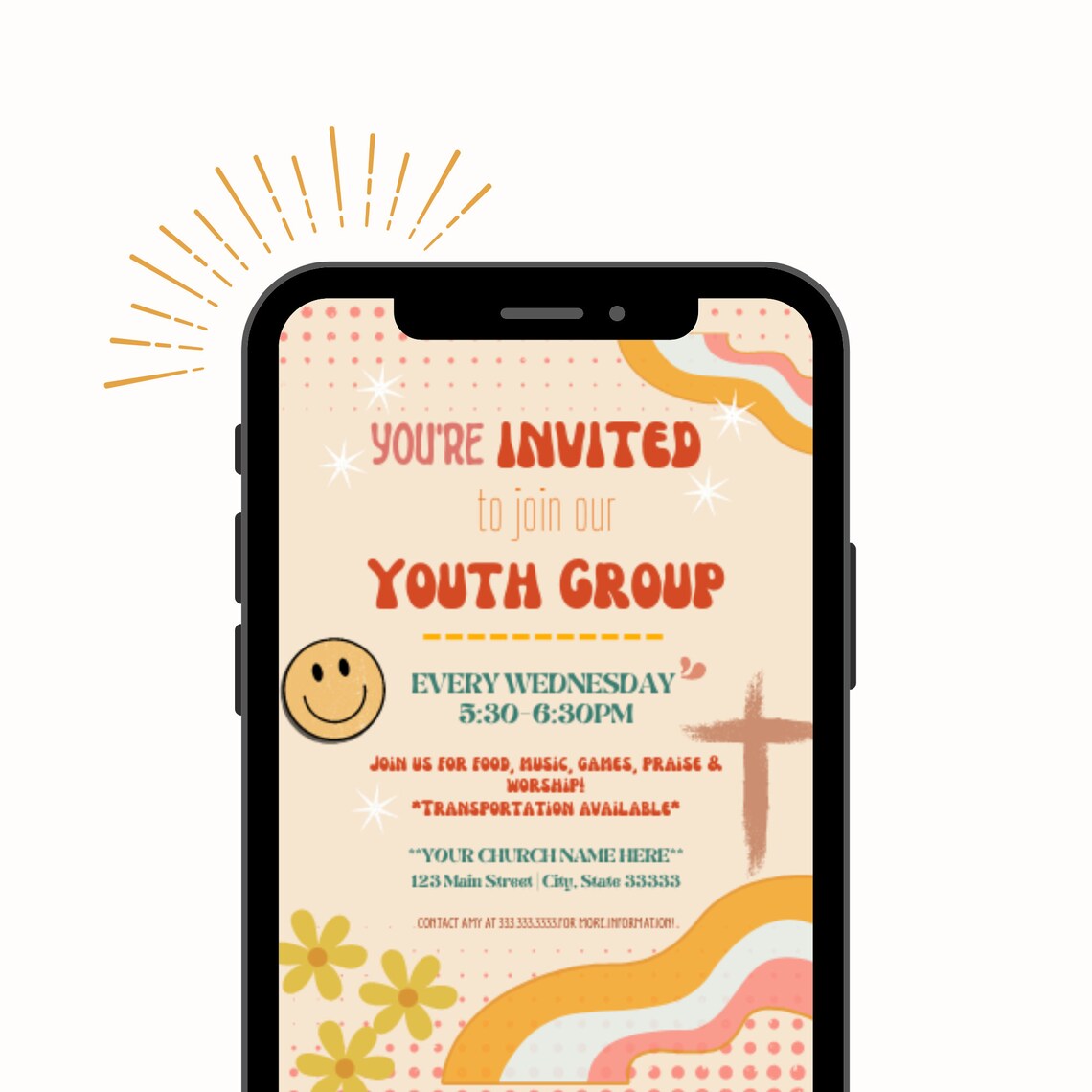 Retro Youth Group Invitation, Teen Class Flyer, Church Kids Club ...