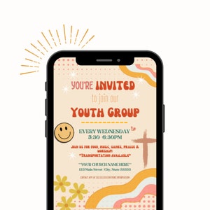 Retro Youth Group Invitation, Teen Class Flyer, Church Kids Club ...