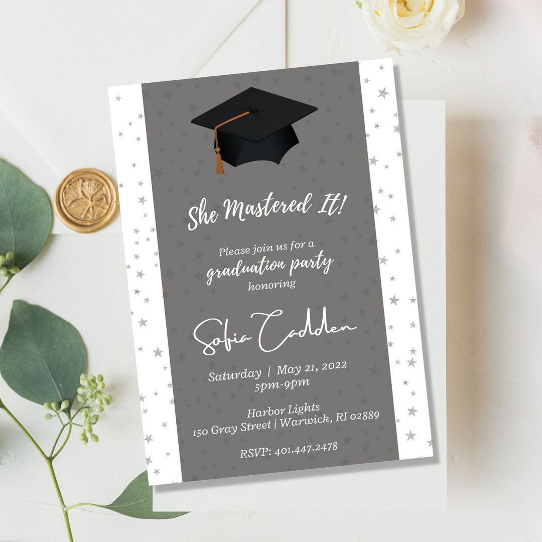 She Mastered It Graduation Party Invitation Masters Degree - Etsy