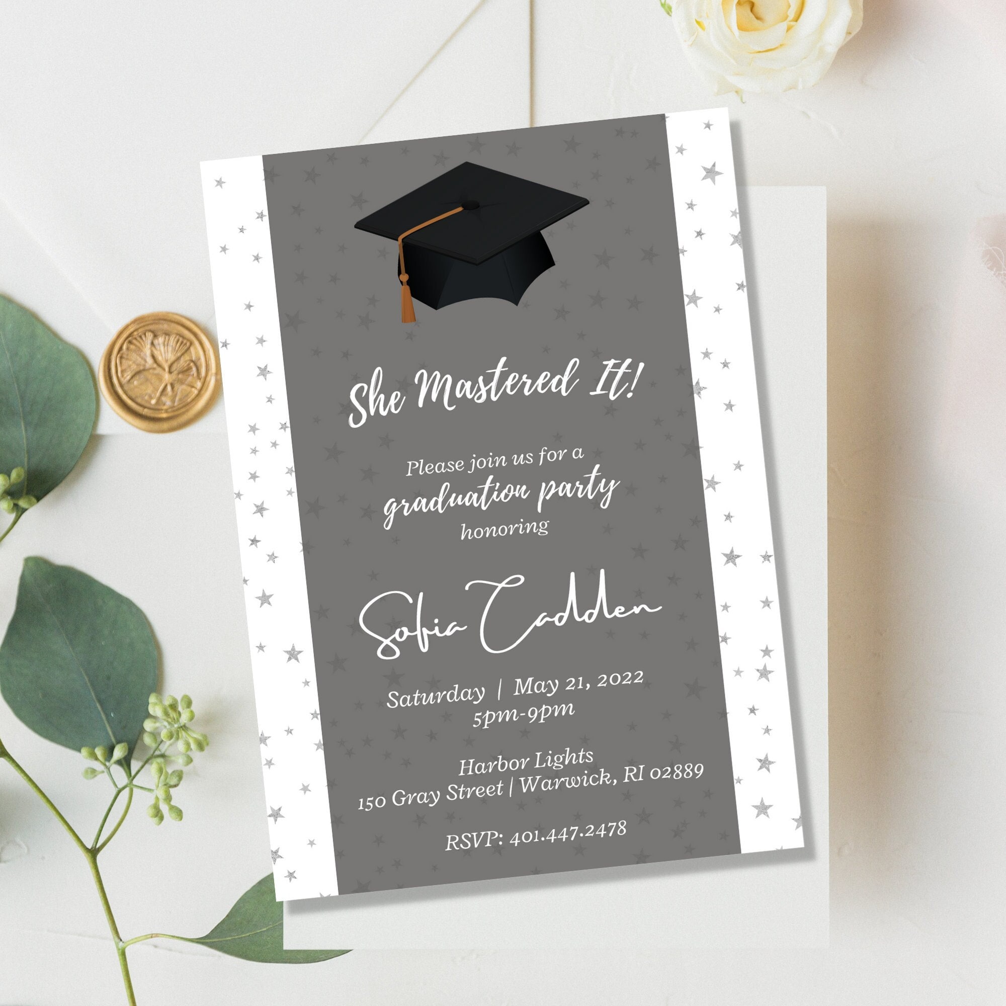 She Mastered It Graduation Party Invitation Masters Degree - Etsy