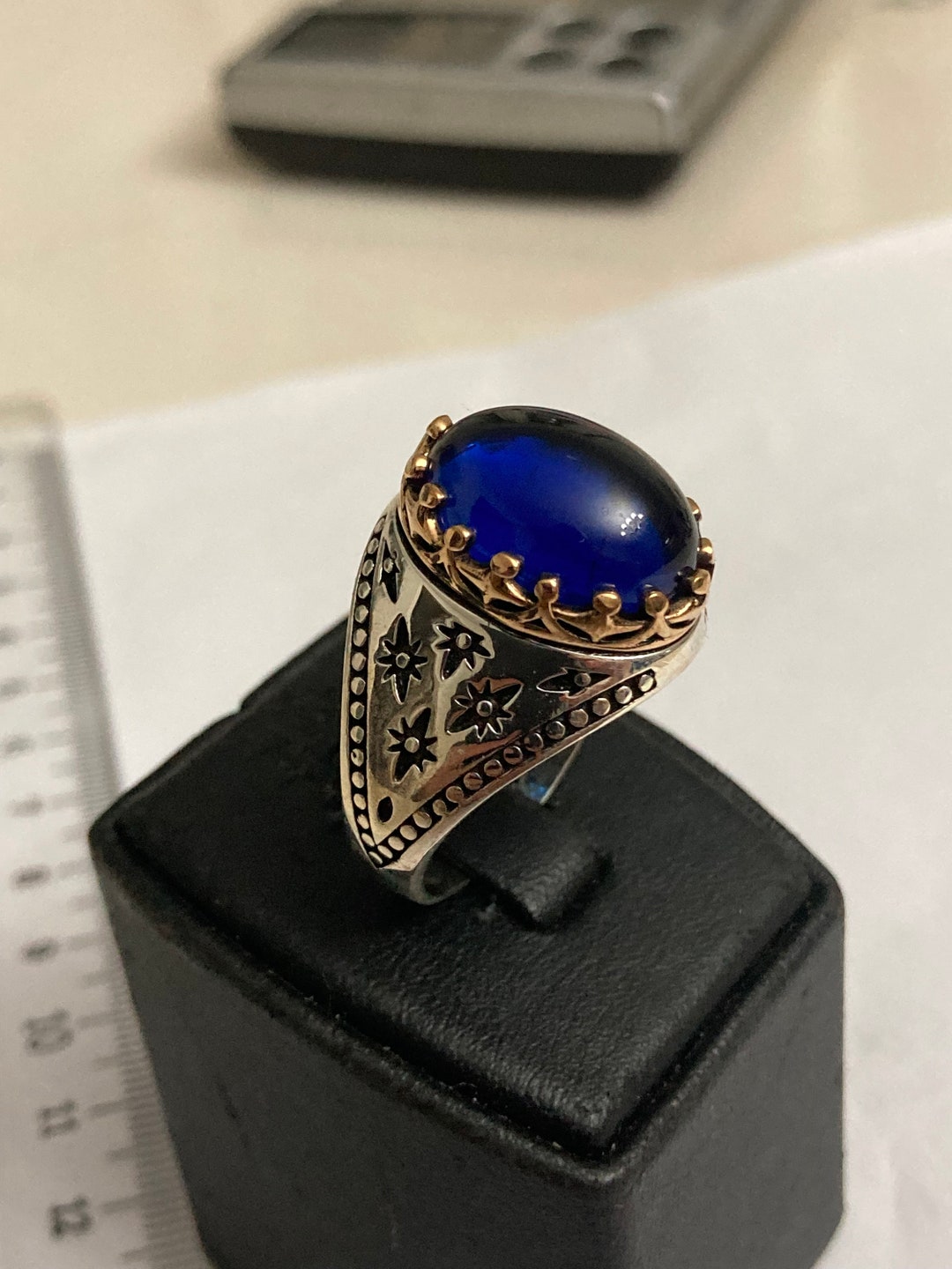 Men's Ring With Dark Blue Stone - Etsy