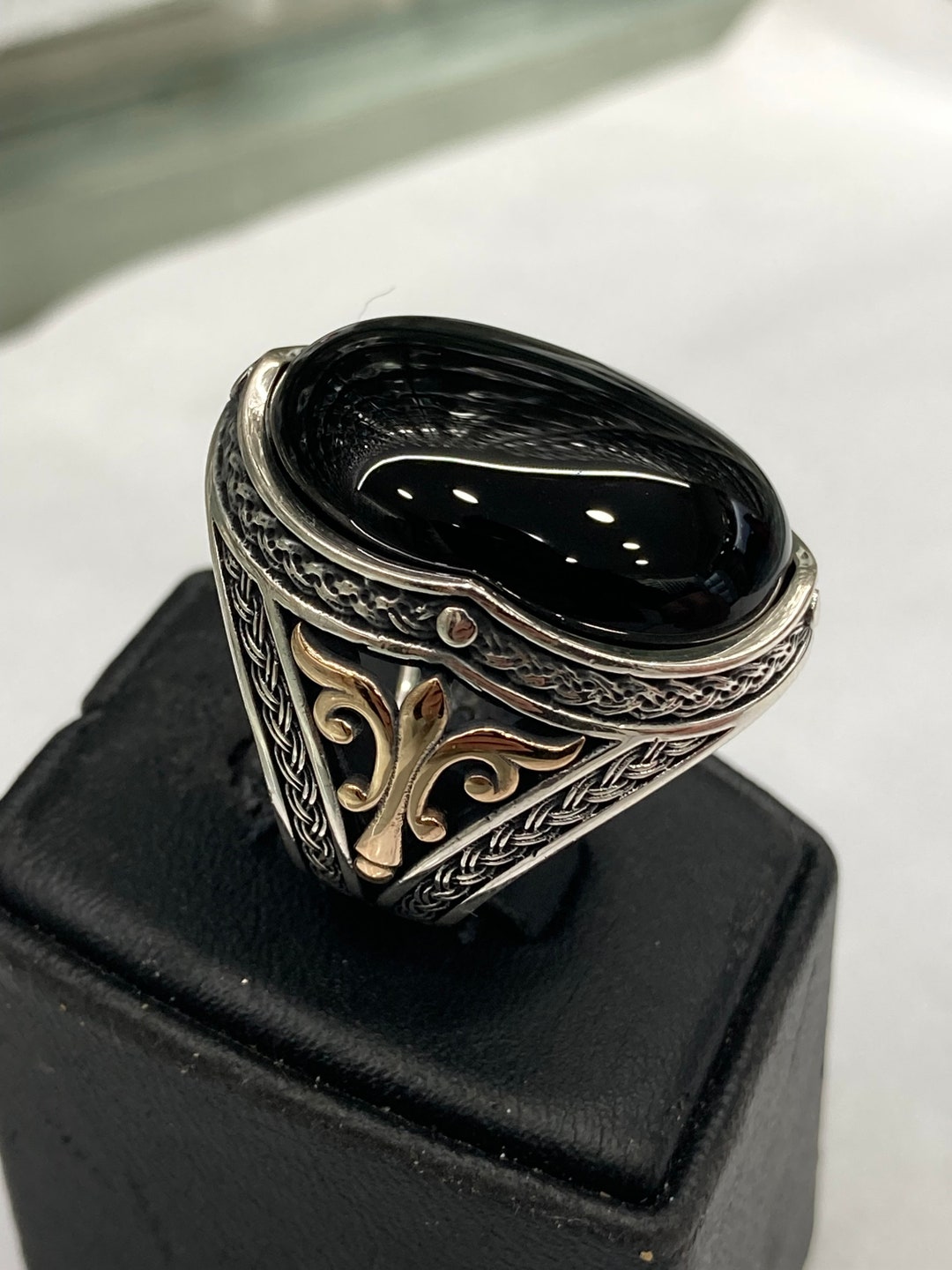 Black Stone Mens Ring - Etsy