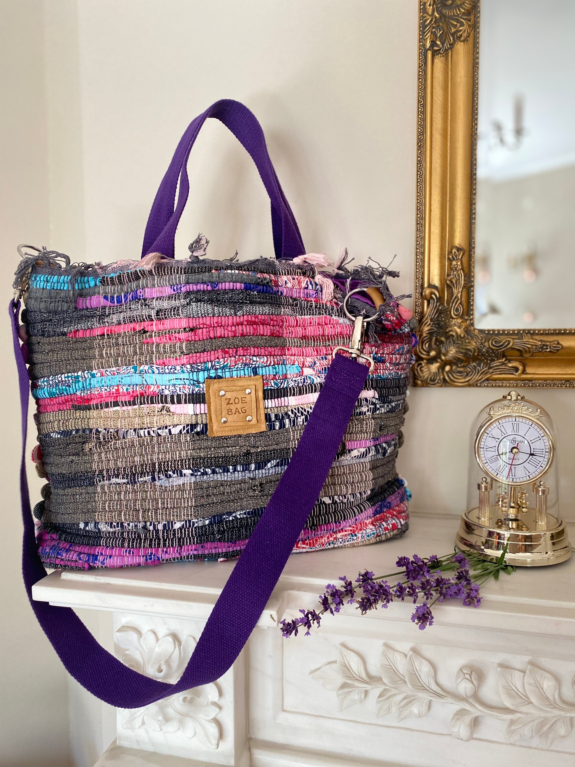 Tote Rug Rag Bag With Leather, Shoulder Bag, Handmade Kilim Bag, Boho ...