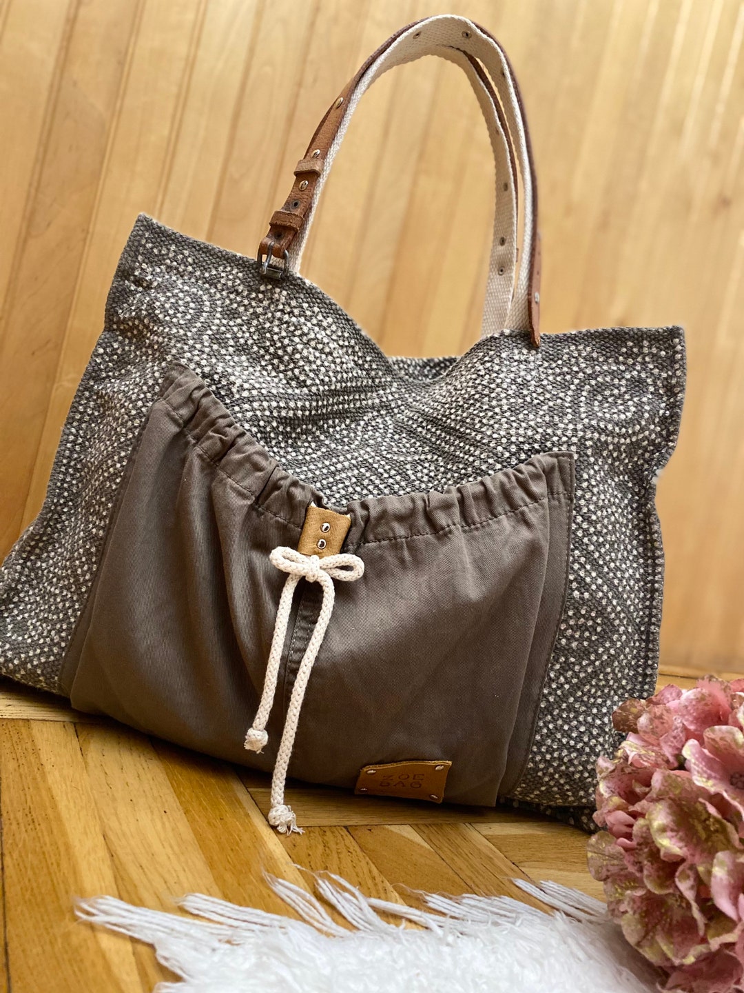 Tote Rug Rag Bag With Leather, Shoulder Bag, Handmade Kilim Bag, Boho ...