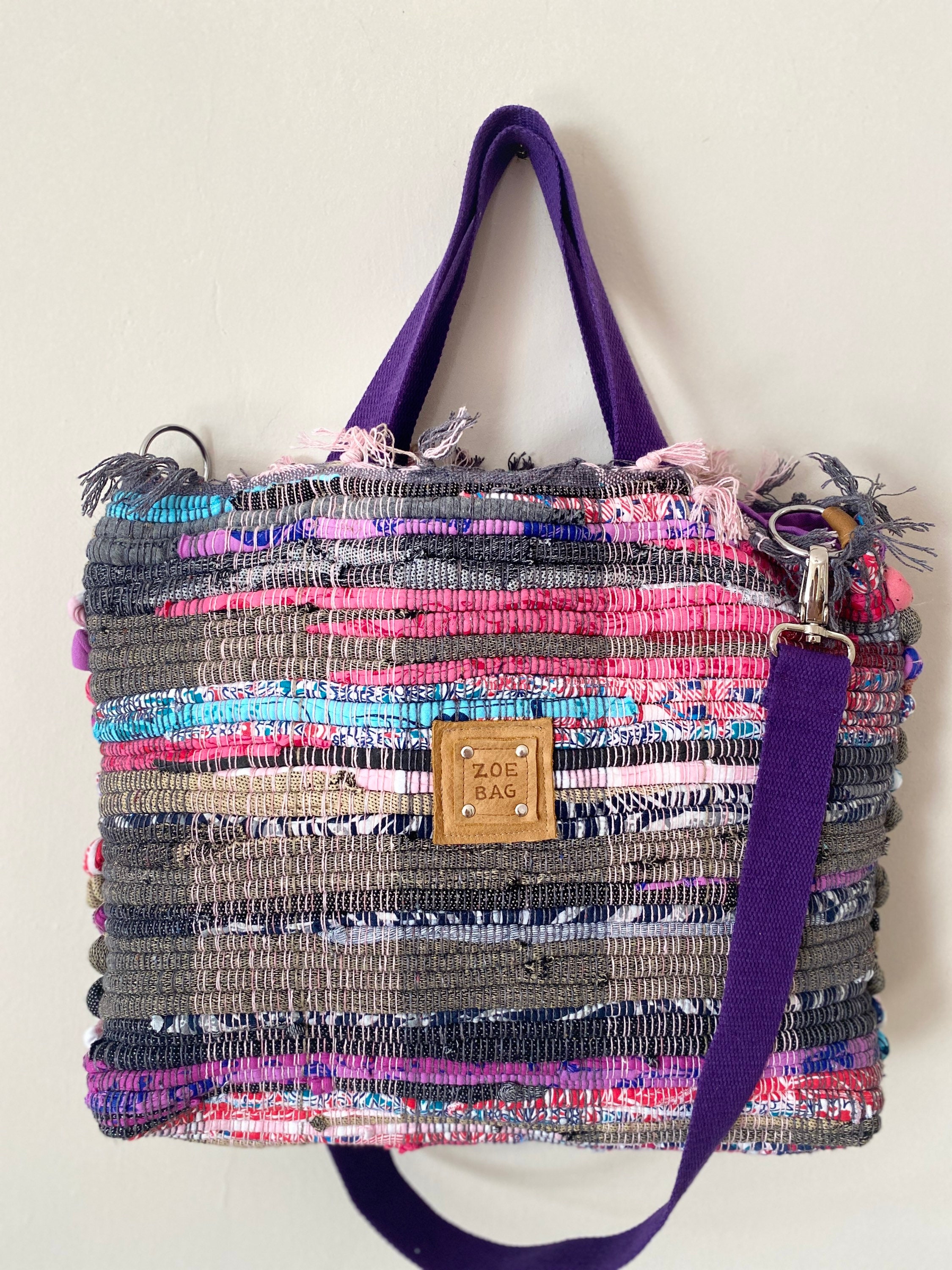 Tote Rug Rag Bag With Leather, Shoulder Bag, Handmade Kilim Bag, Boho ...