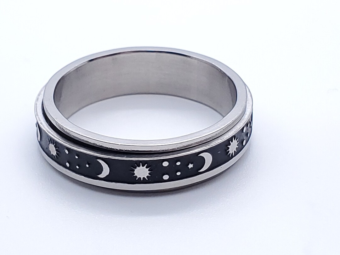 Titanium Moon & Stars Spinning Ring, Spinner Ring, Sun Moon Ring, Star ...