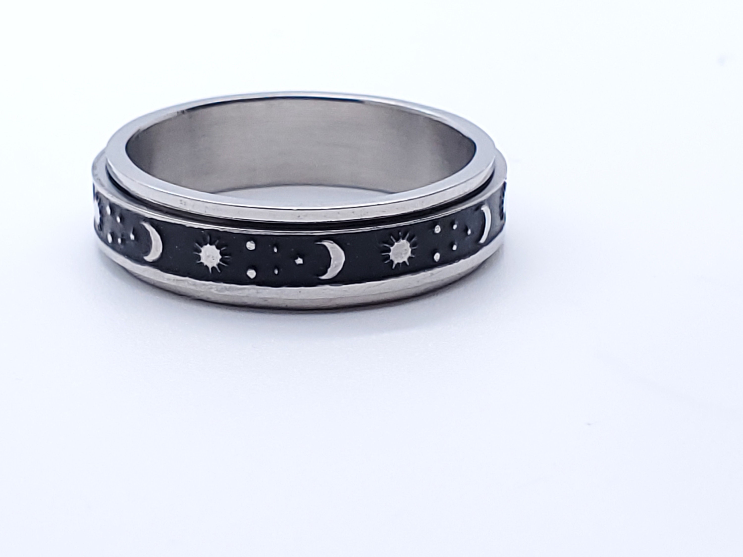 Titanium Moon & Stars Spinning Ring, Spinner Ring, Sun Moon Ring, Star ...