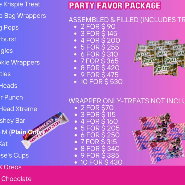 Party Favor Price List - Etsy