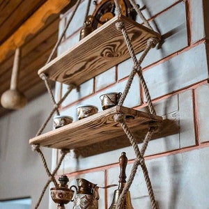 Rope Floating Shelves Wood Set of 3, Wall Rope Shelves, Tiered Wall ...