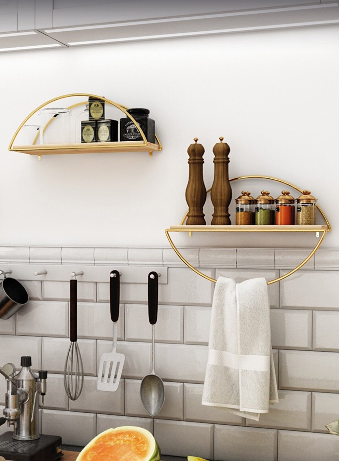 Gold - Solid Wall Shelf, Wood Shelf, Wall Decor, Living Room Decor ...