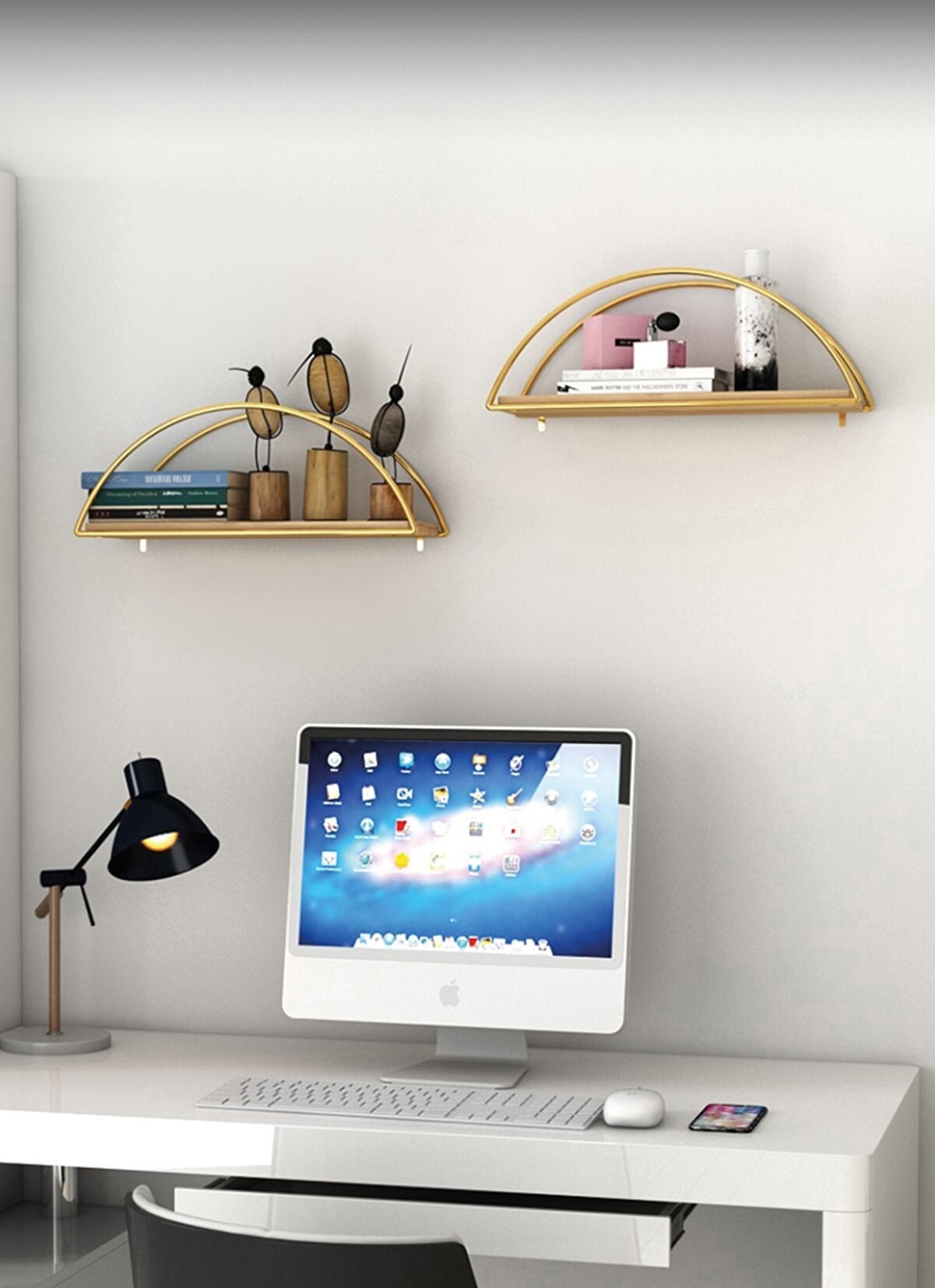 Gold - Solid Wall Shelf, Wood Shelf, Wall Decor, Living Room Decor ...