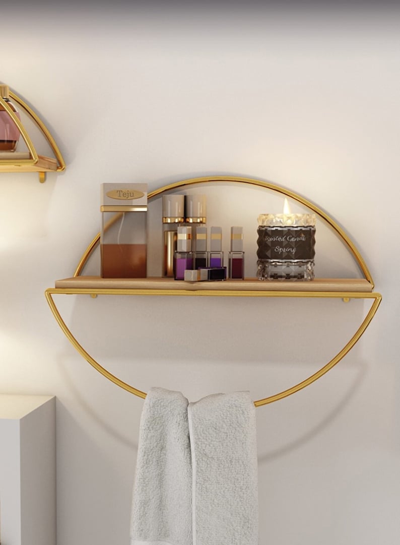 Gold - Solid Wall Shelf, Wood Shelf, Wall Decor, Living Room Decor ...