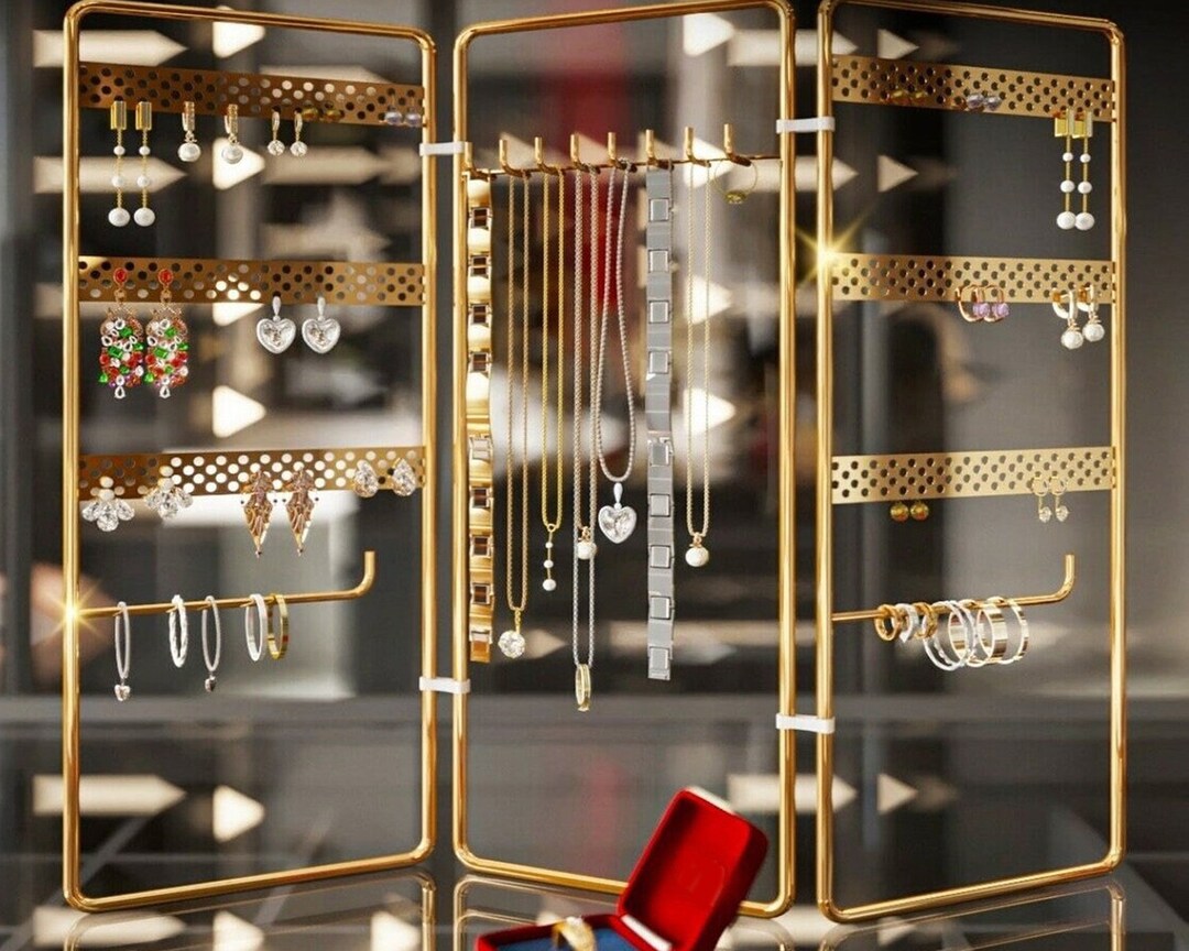 Foldable Golden Jewelry Stands, Rings, Necklace, Earring, Bracelets ...