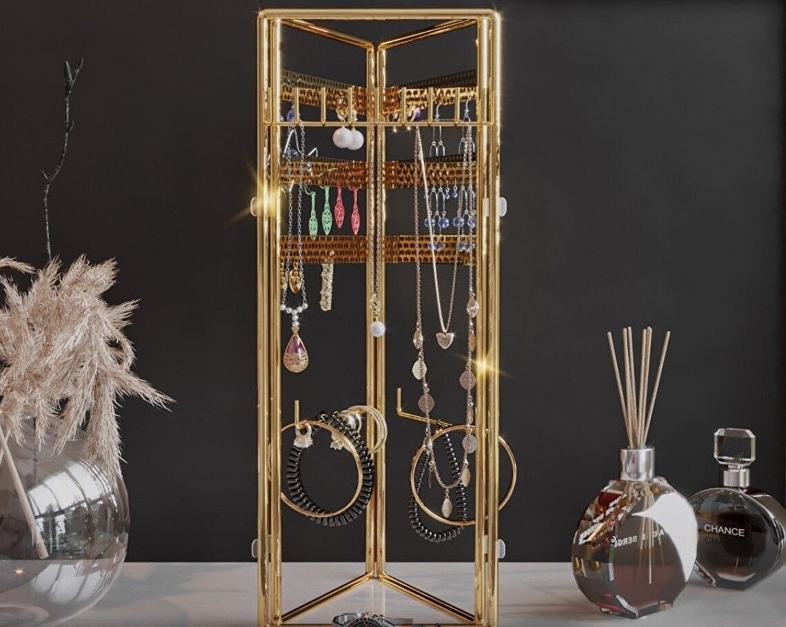 Foldable Golden Jewelry Stands Rings Necklace Earring - Etsy