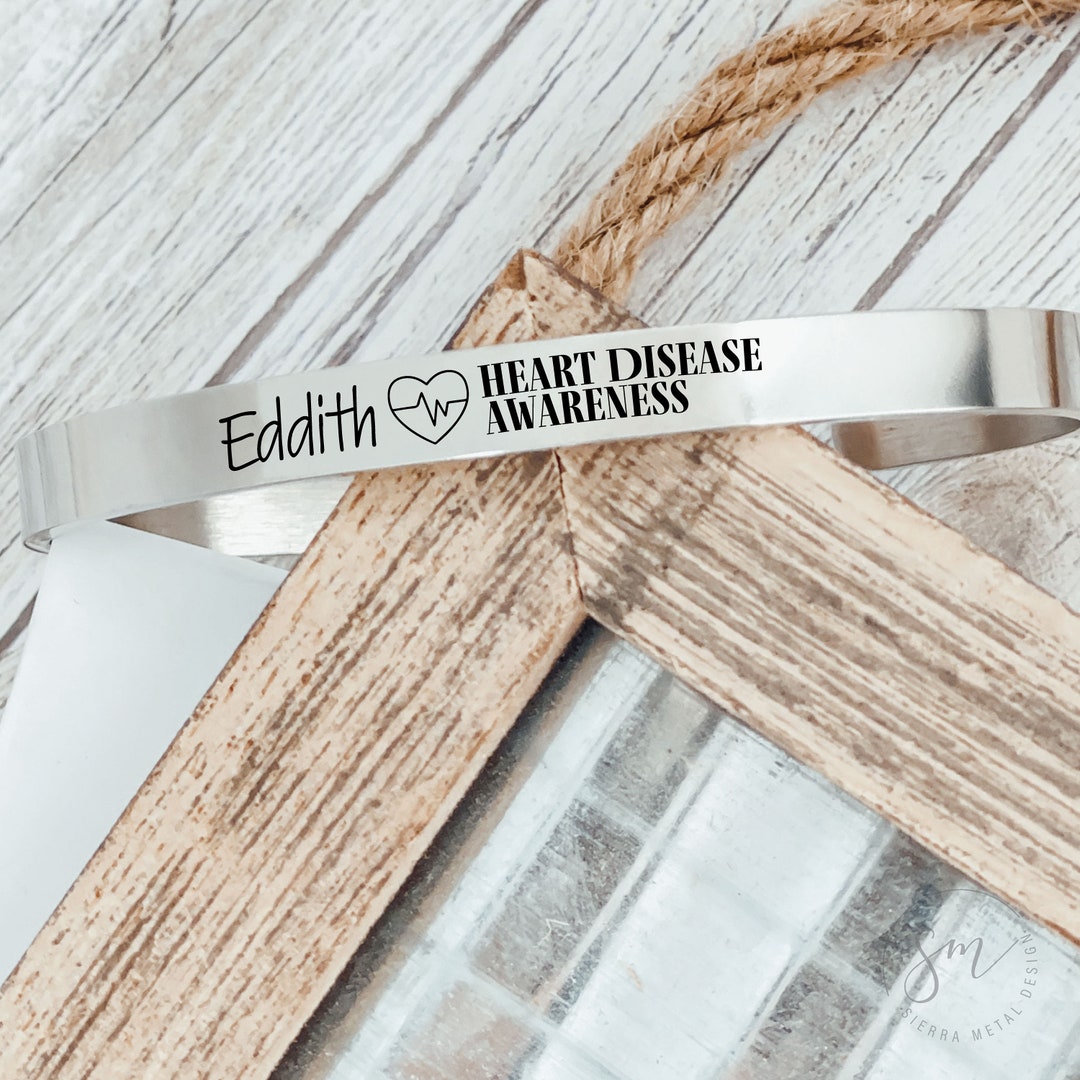 Heart Disease Awareness Personalized Cuff Bracelet Heart Failure Gift ...