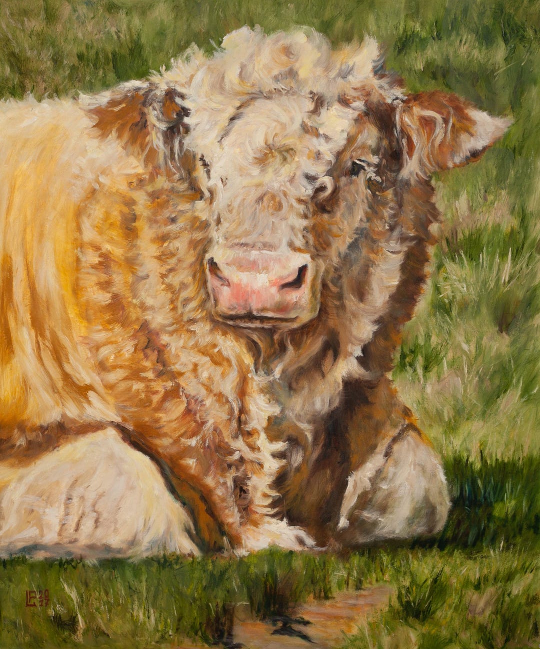 The Bull Original Oil Painting Cute Animal Portrait Fluffy Ears ...