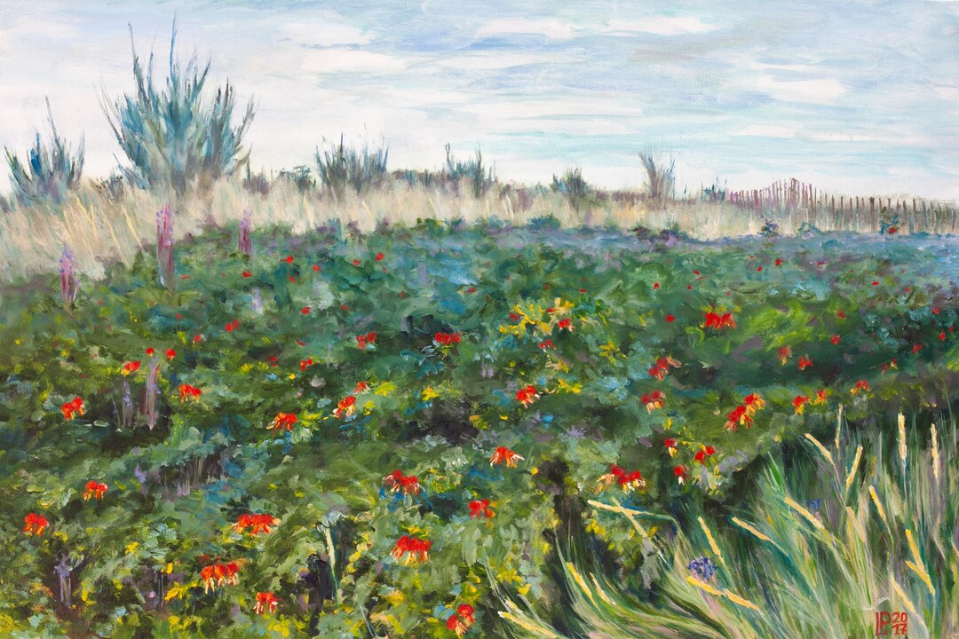 Rosehip Sea: Original Oil Painting Realistic Calm Coastal Landscape ...