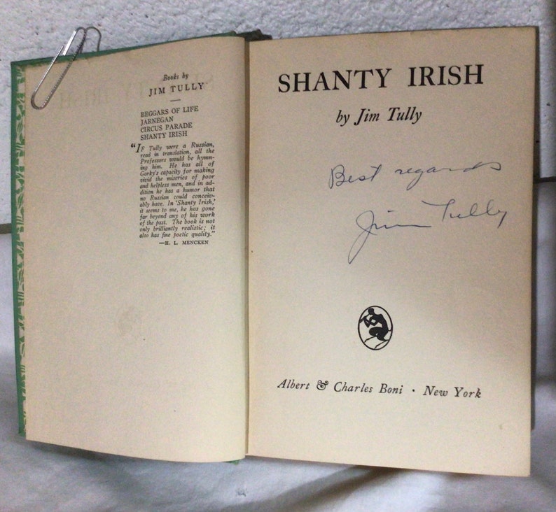 Shanty Irish-jim Tully-first Edition-1928-author Signed Inside Cover ...