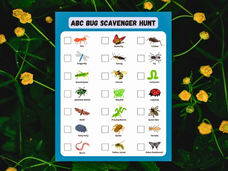 Bug Scavenger Hunt Printable for Kids, Outdoor Summer Activities for ...