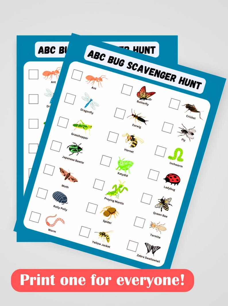 Bug Scavenger Hunt Printable for Kids, Outdoor Summer Activities for Kids, Insect Fun Preschool ...