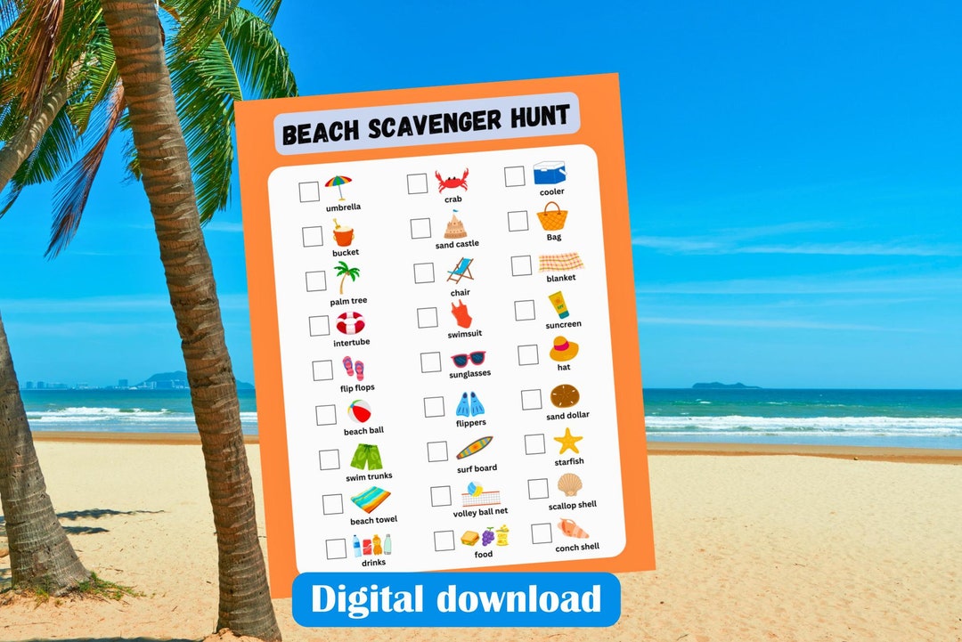 Beach Scavenger Hunt Kids Printable, Outdoor Scavenger Hunt, Summer ...